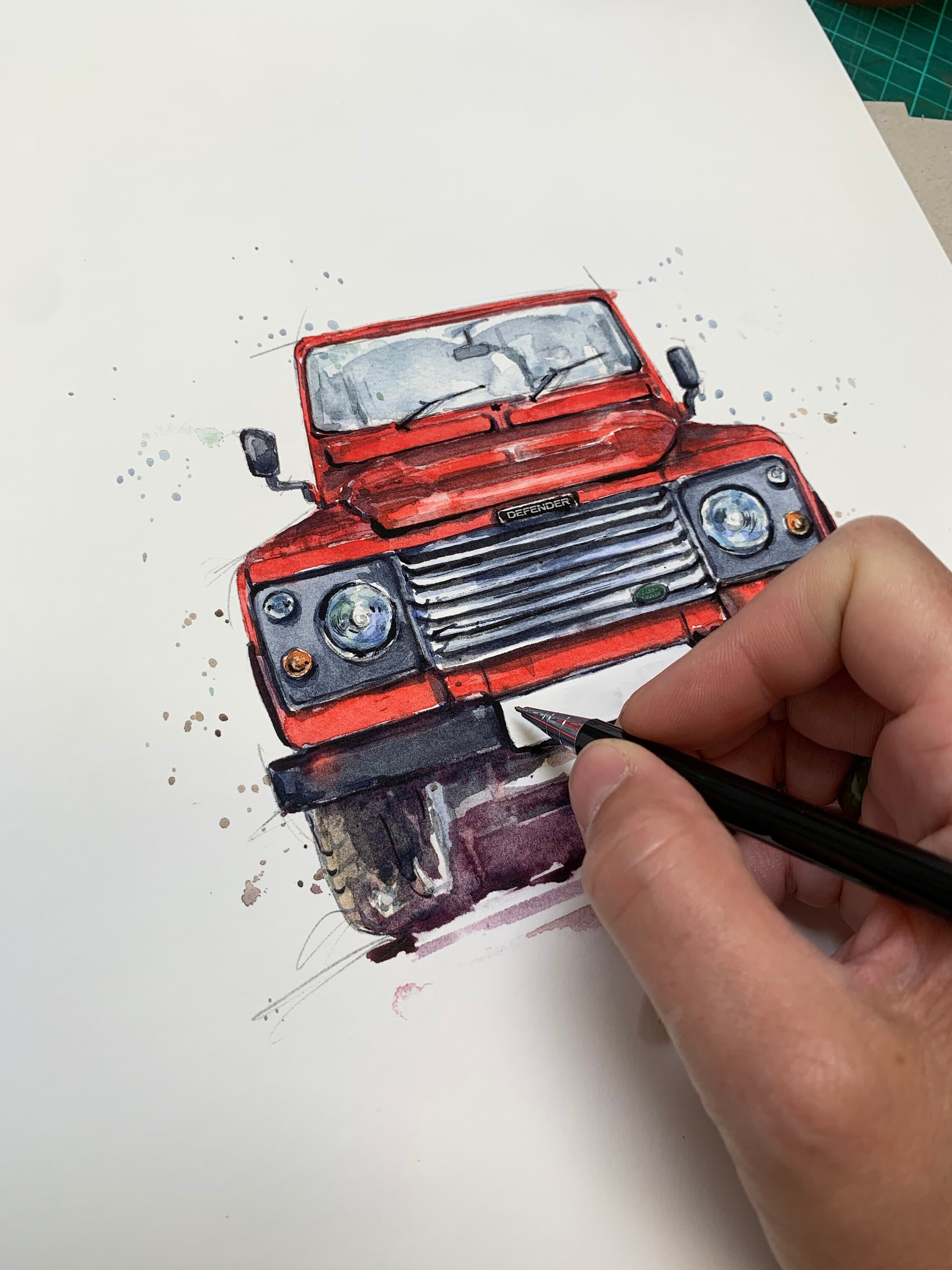 Red Land Rover Defender Watercolour Print. Personalise - Etsy