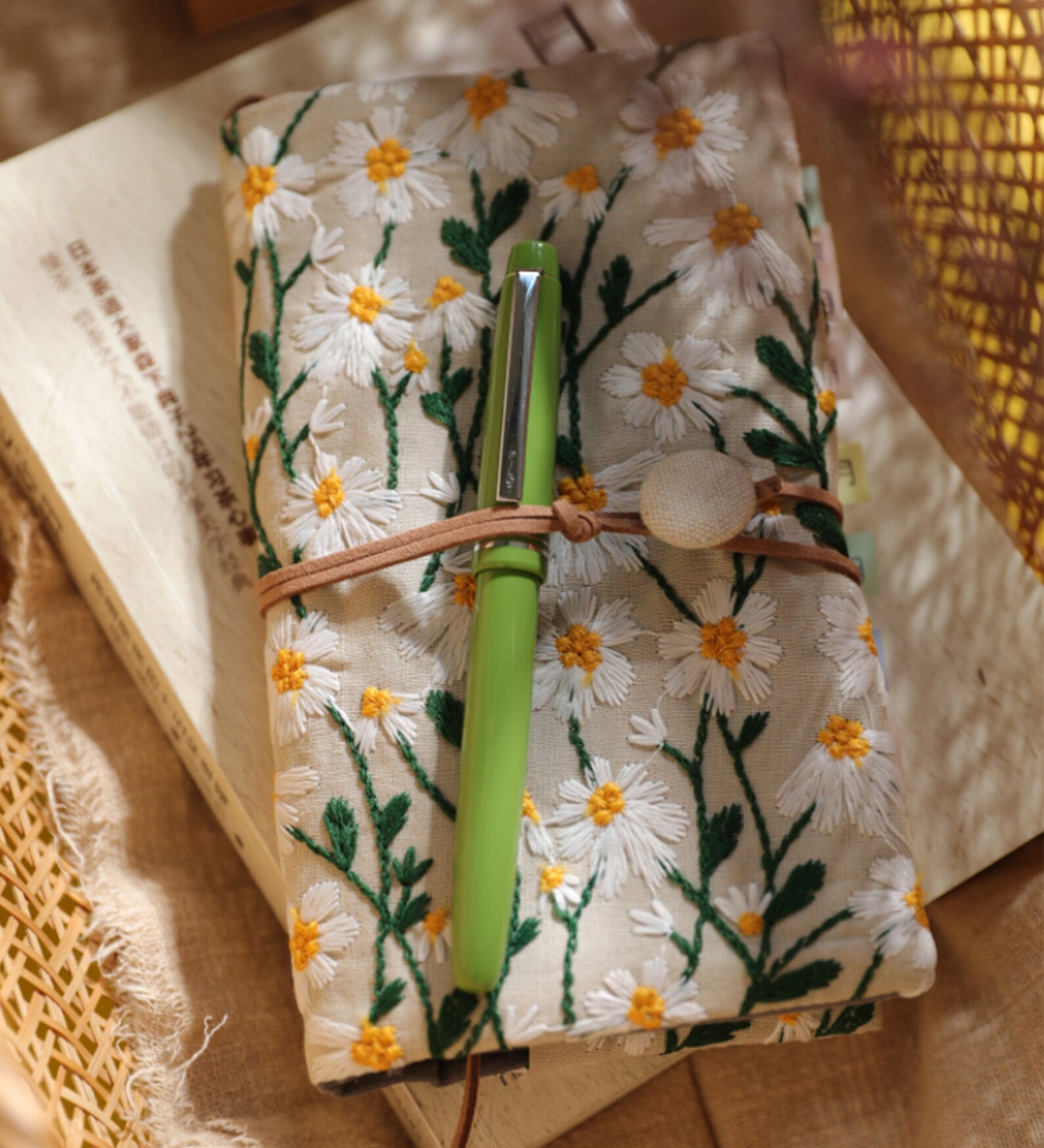 A6 Beige Embroidery Notebook the Lined Green Diary Gift for - Etsy