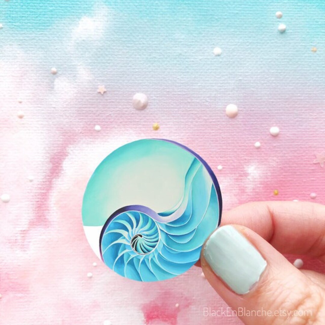 Blue Nautilus Shell Glossy Sticker, Mermaid Scallop Seashell Envelope ...