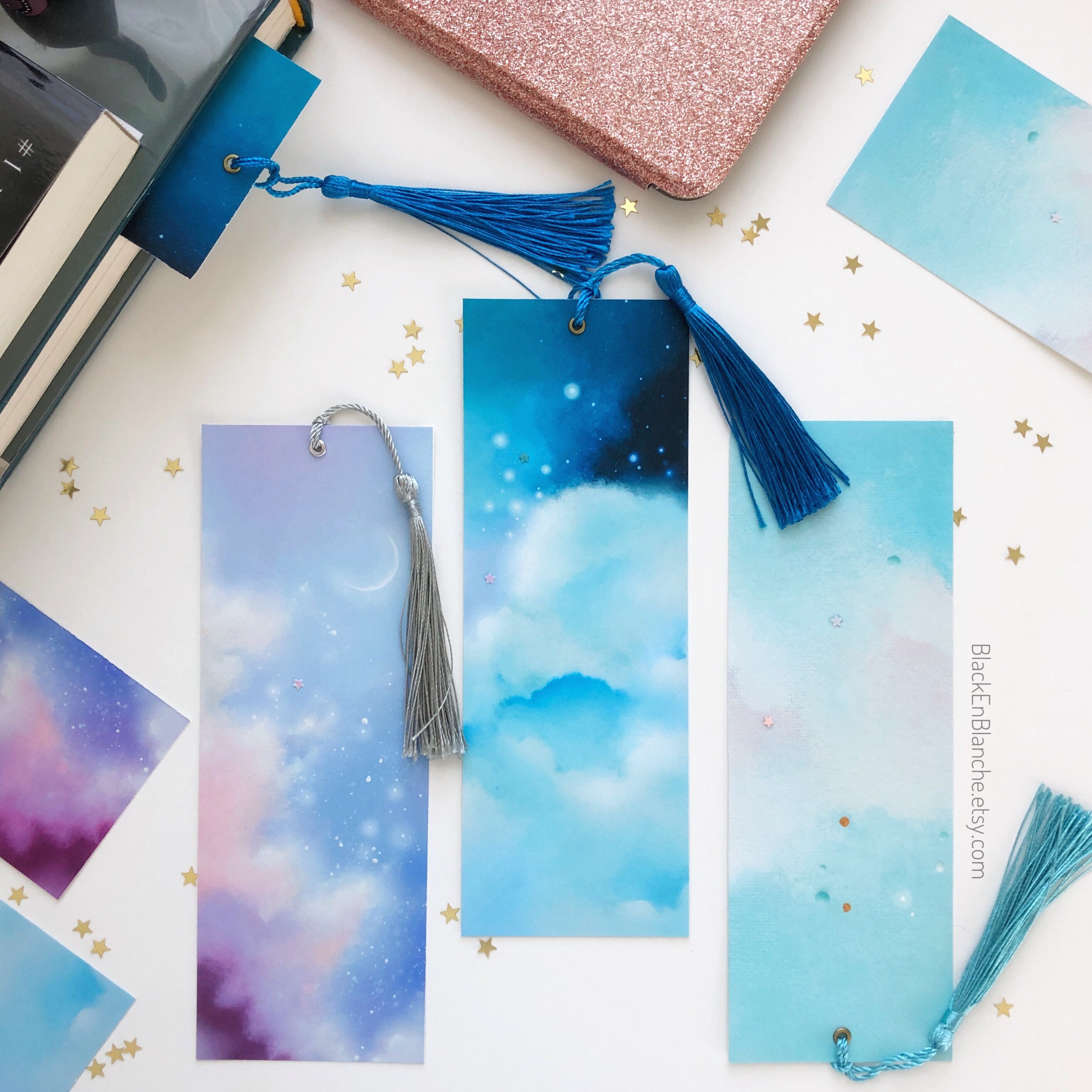 Set of 3 Star Embellished Fantasy Pastel Cotton Candy Cloud Bookmarks ...