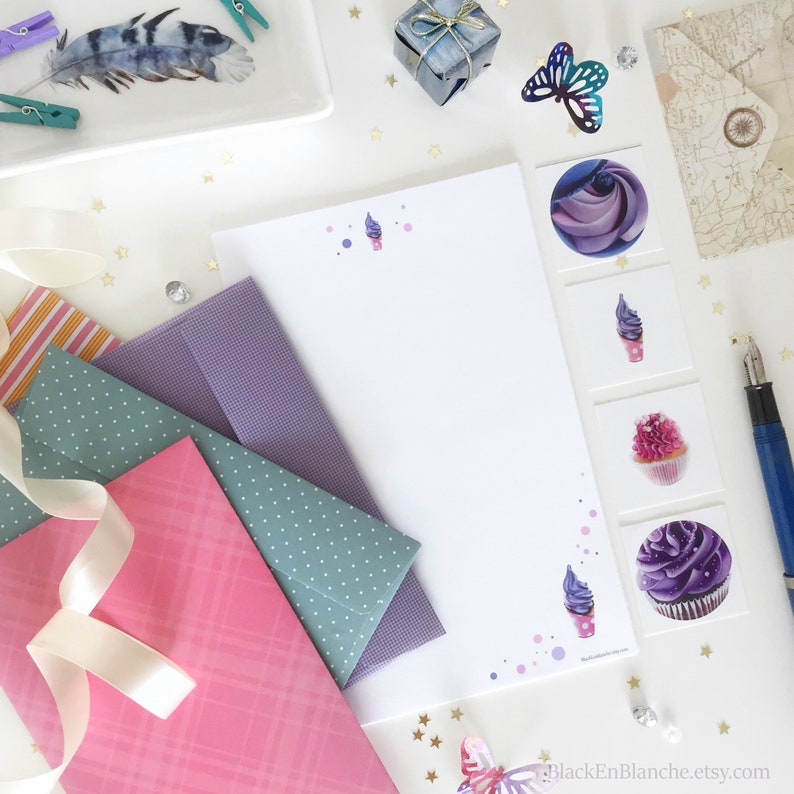 Printable Blue Unicorn Cupcake Letter Writing Sheet, Writing Paper Set ...