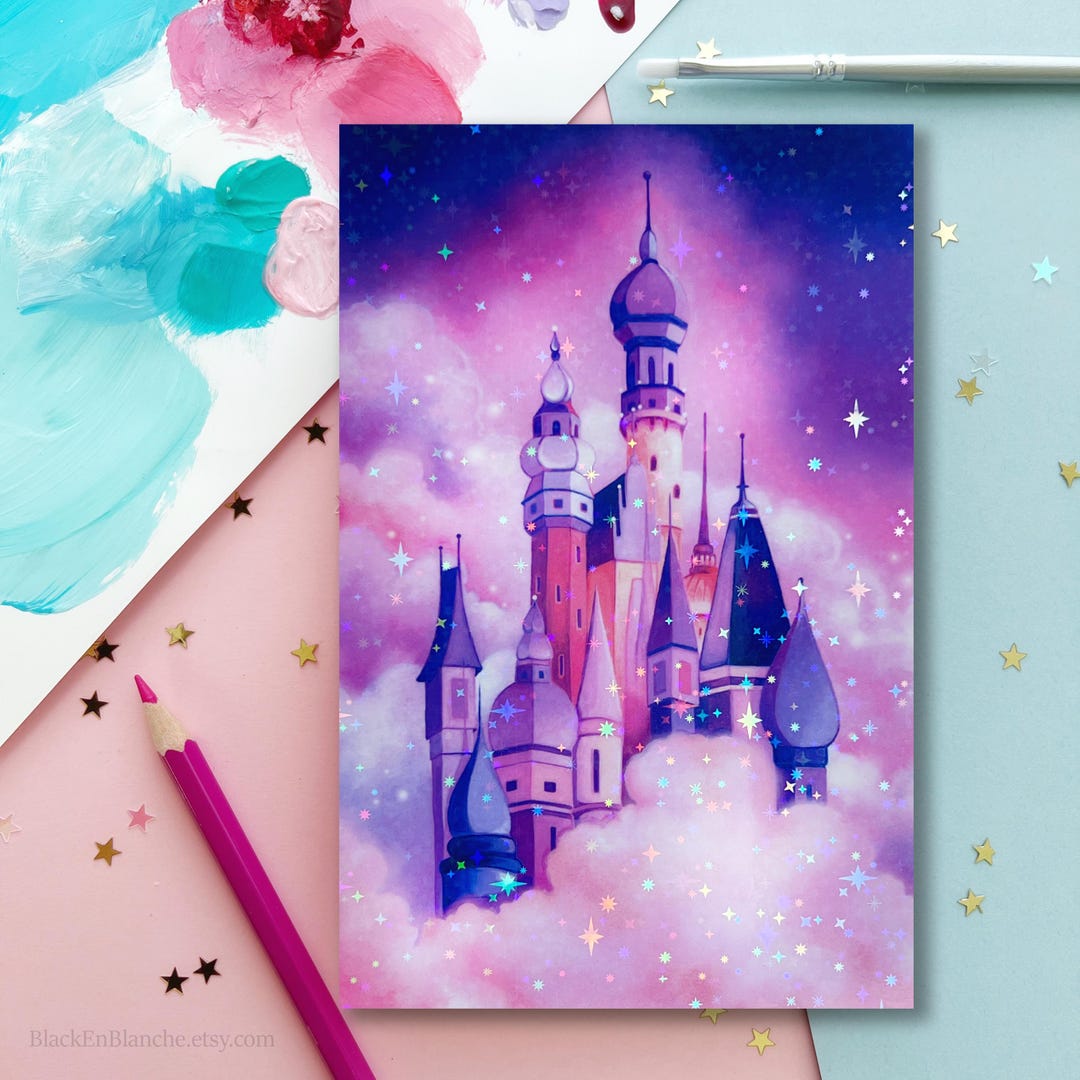 Holographic Rapunzel's Castle Above the Clouds Art Print, Corona Castle ...