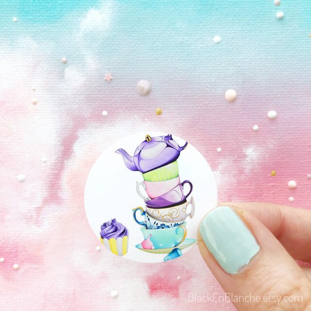 Stacked Teacups With Teapot Sticker, Afternoon Tea Party Mad Hatter ...