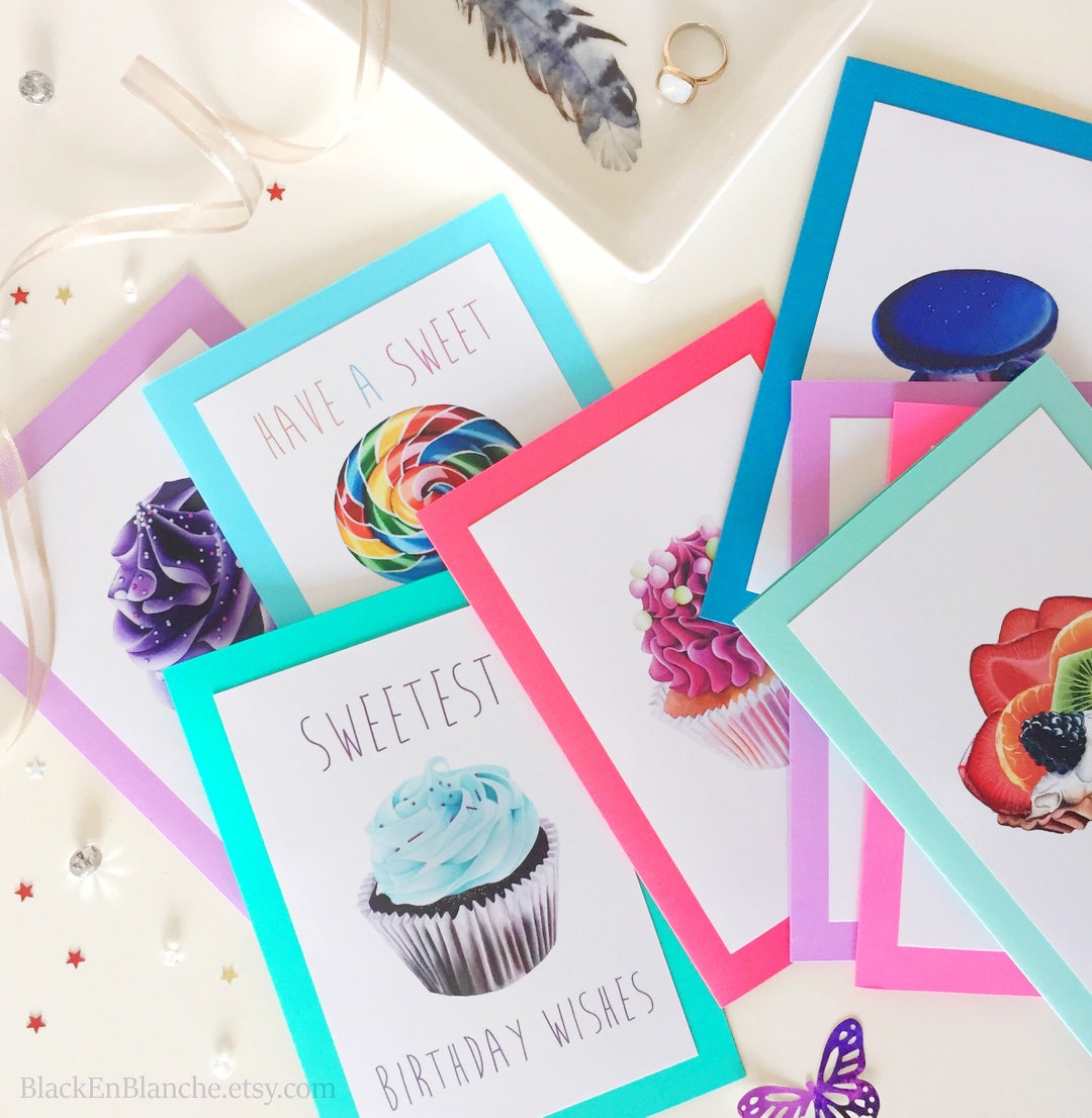 5 Assorted Bakery Cards, Sweet Tooth Desserts Greeting Card Set, Star ...
