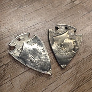 Hand Cut Coin Arrowhead Pendant With 18” Braided Leather Cord Necklace ...