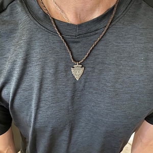 Hand Cut Coin Arrowhead Pendant With 18” Braided Leather Cord Necklace ...