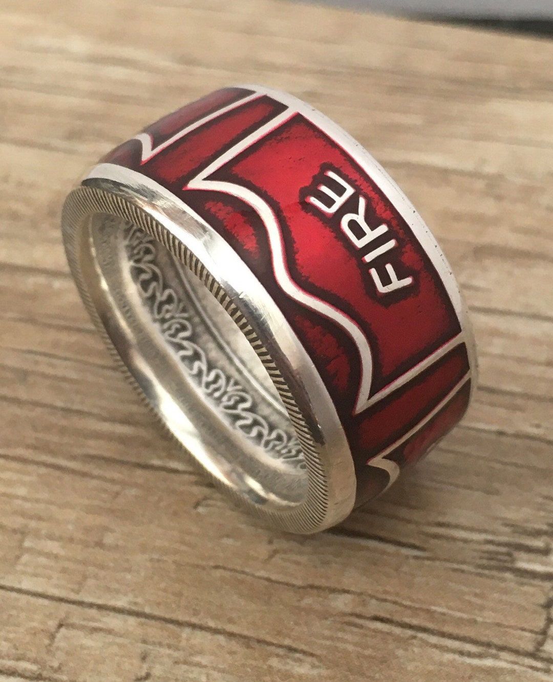 New .999 Silver Firefighter Coin Ring With Beautiful Translucent Powder ...