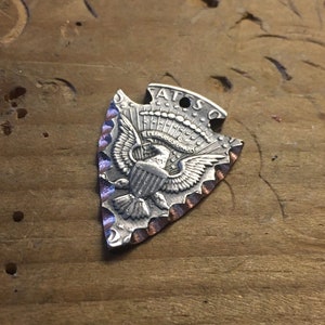 Hand Cut Coin Arrowhead Pendant With 18” Braided Leather Cord Necklace ...