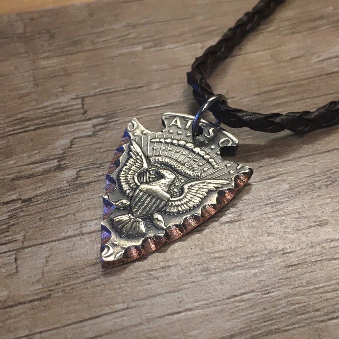Hand Cut Coin Arrowhead Pendant With 18 Braided Leather Cord - Etsy