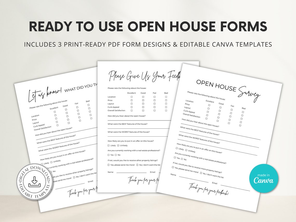Open House Feedback Form, Realtor Open House Survey, Editable Feedback ...