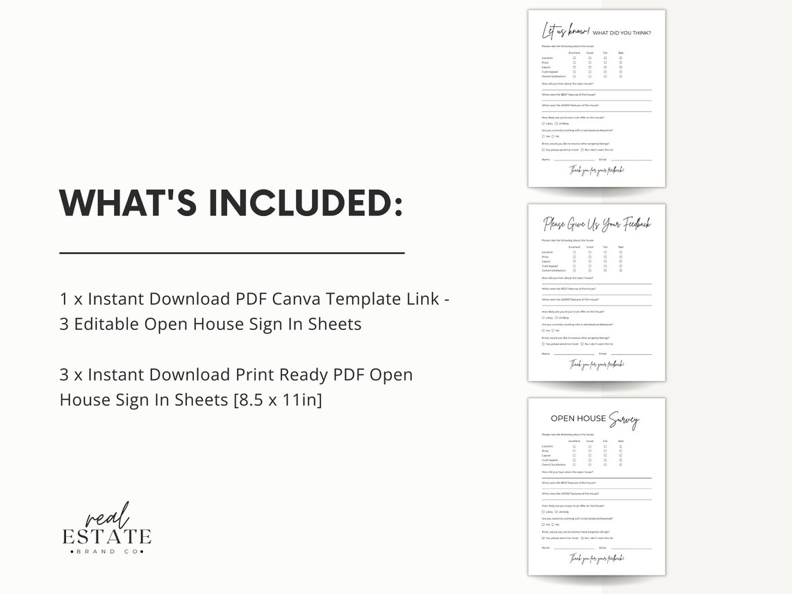 Open House Feedback Form, Realtor Open House Survey, Editable Feedback ...