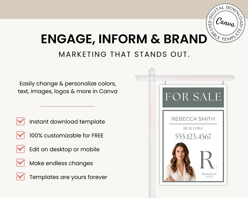 Real Estate Yard Sign Template & Custom Real Estate Sign Riders, Modern ...