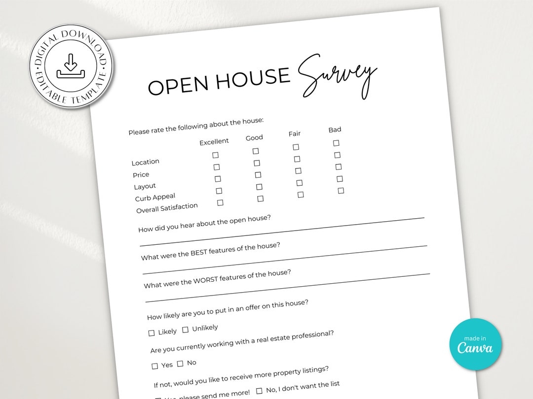 Open House Feedback Form, Open House Survey, Realtor Open House Signs ...