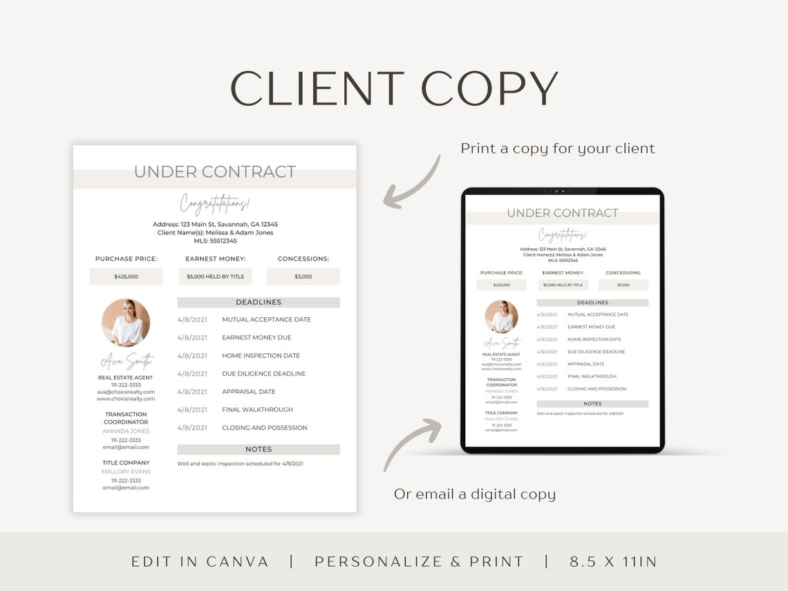 Real Estate Under Contract Timeline, Transaction Summary Flyer, Real ...