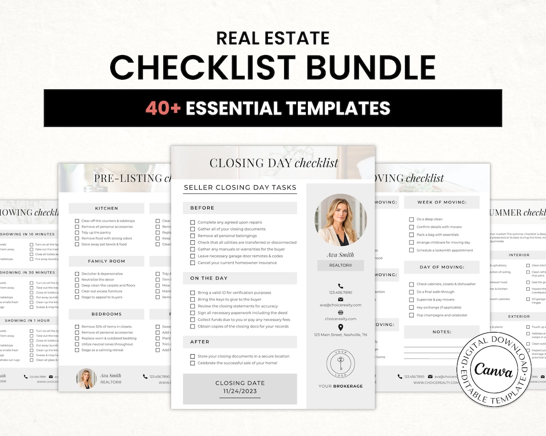 Real Estate Transaction Checklist Bundle, Realtor Essentials Editable ...