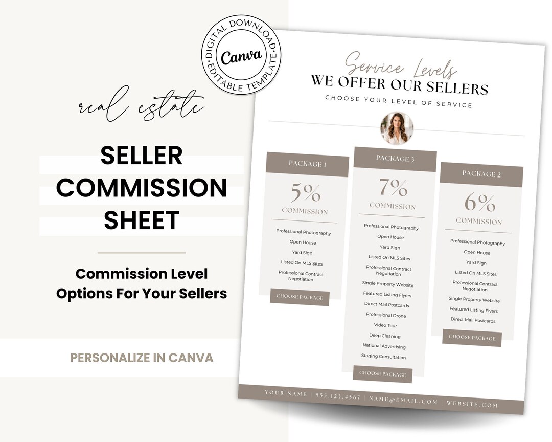 Real Estate Commission Sheet Template, Seller Commission Menu, Realtor ...