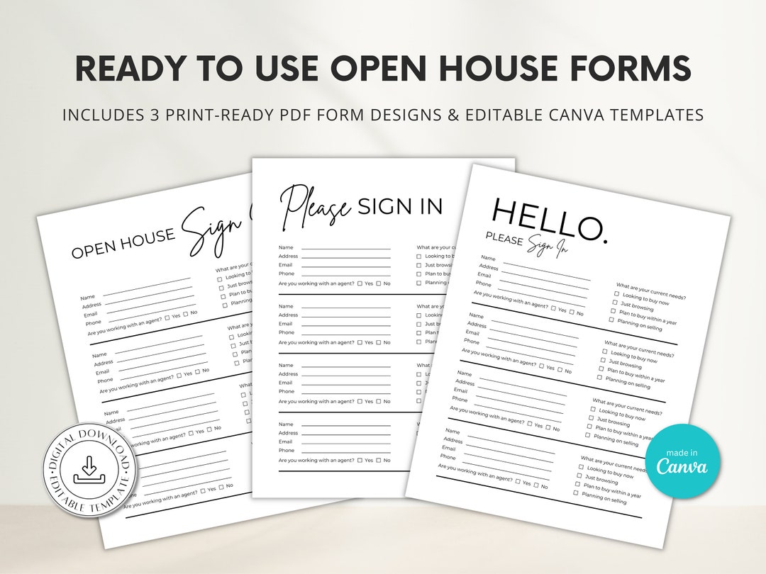 Open House Sign in Sheet, Realtor Open House Flyer, Real Estate Open ...