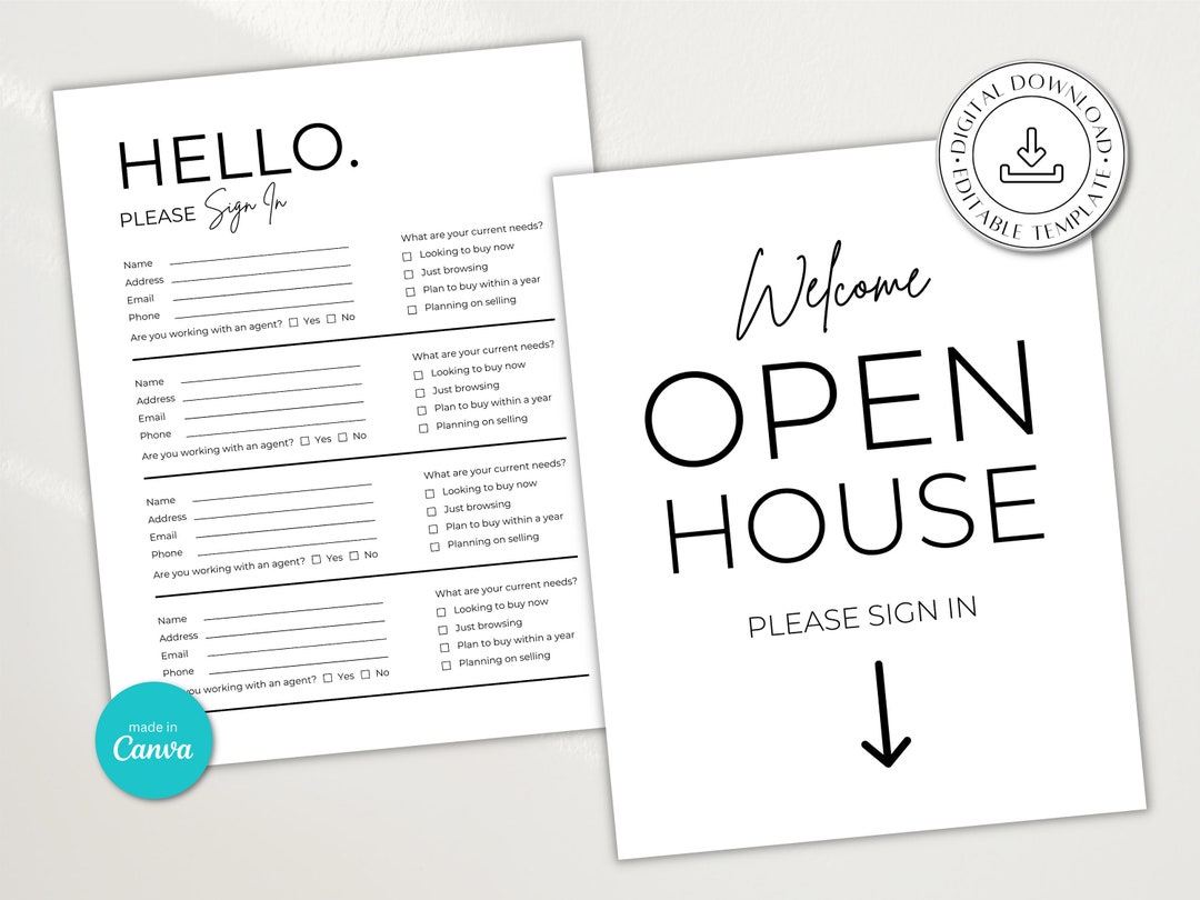 Open House Welcome Sign & Open House Sign in Sheets, Real Estate Open ...
