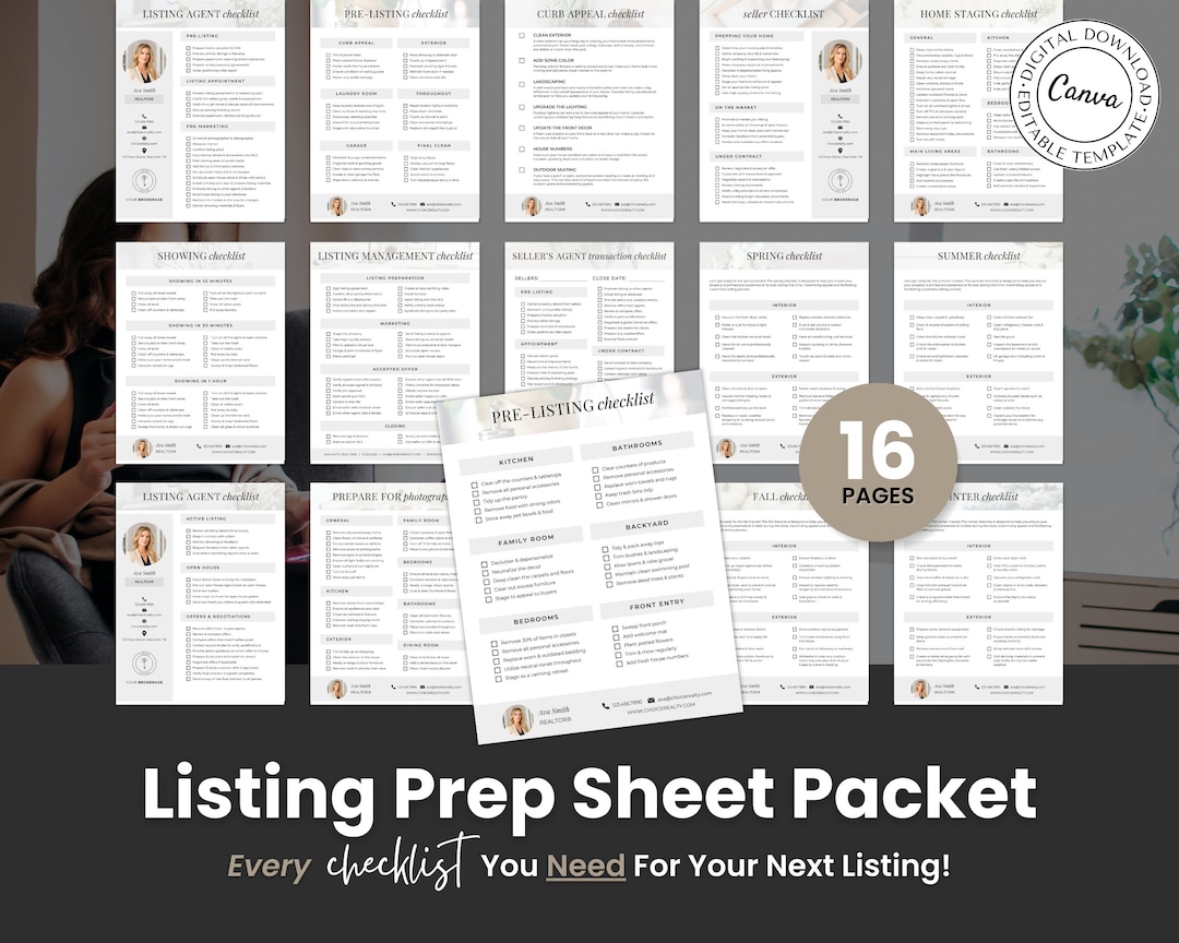 Real Estate Listing Prep Sheet Packet, Realtor Pre Listing Packet ...