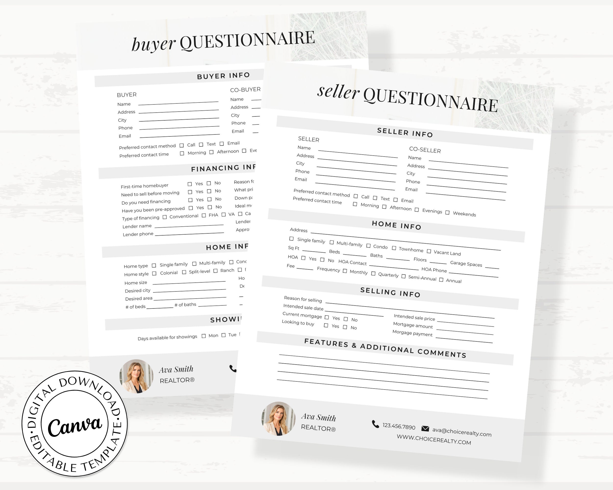Buyer Questionnaire & Seller Questionnaire for Real Estate, Realtor ...