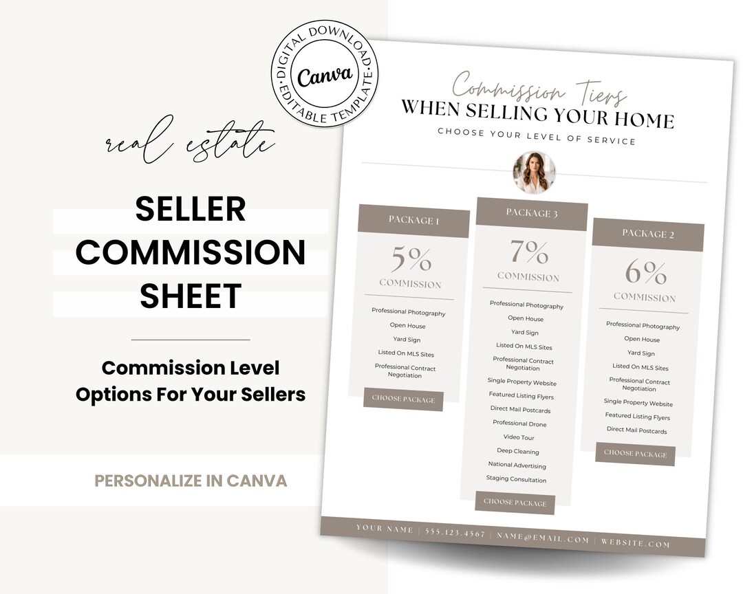 Real Estate Commission Sheet Template, Seller Commission Menu, Realtor ...
