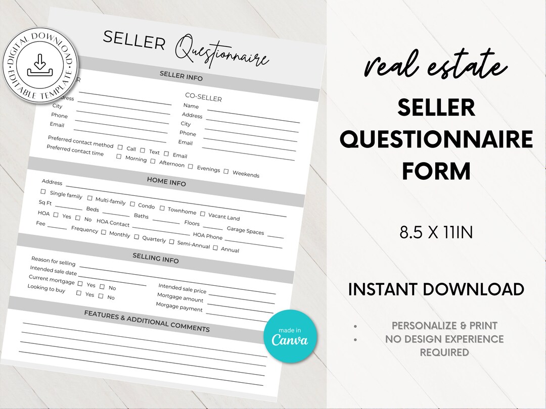Seller Questionnaire, Seller Information Sheet, Seller Consultation ...