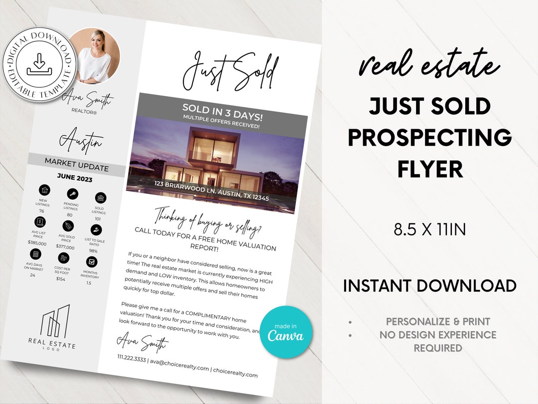 Just Sold Flyer, Real Estate Prospecting Letter, Market Update Flyer ...