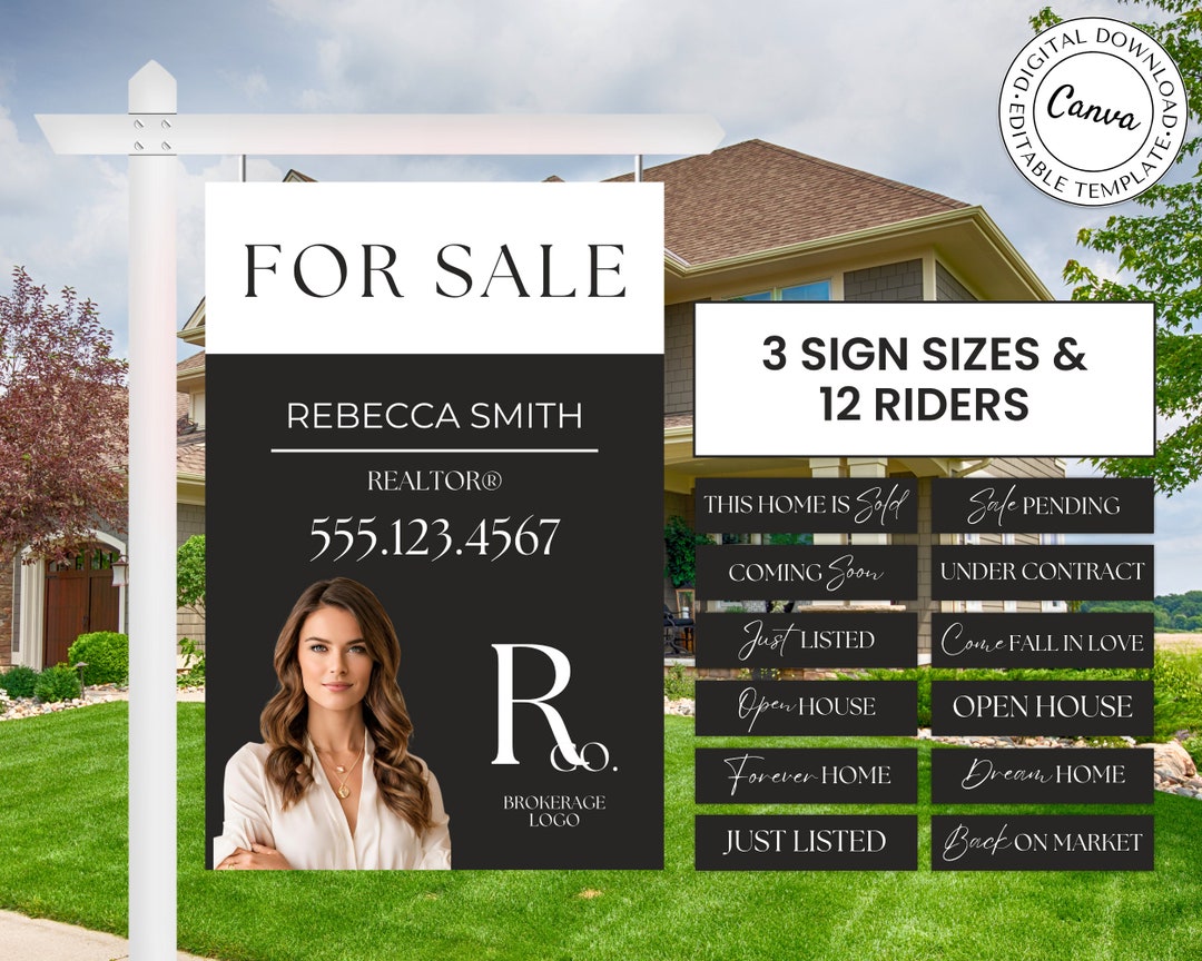 Real Estate Yard Sign Templates 24x18 | 24x30 | 24x36, Realtor for Sale ...