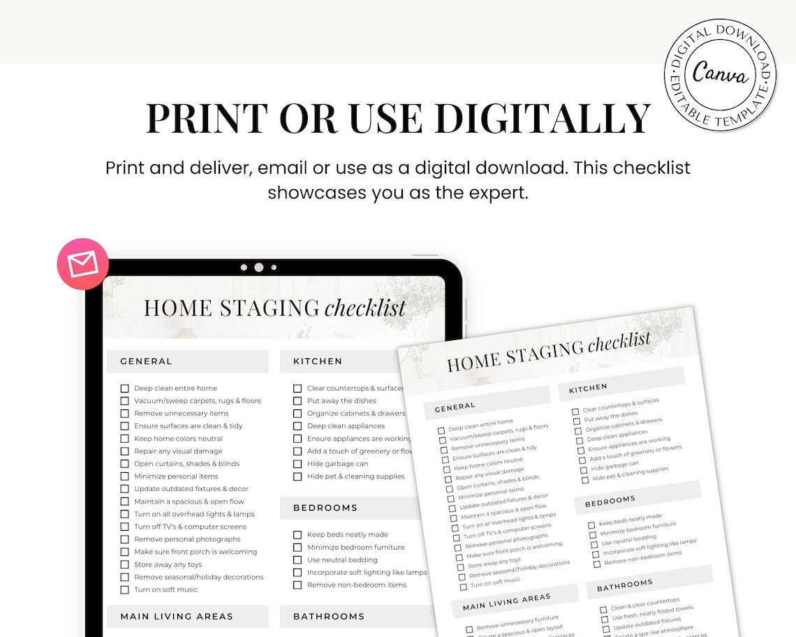 Home Staging Checklist, Realtor Home Seller Staging Checklist, Home ...