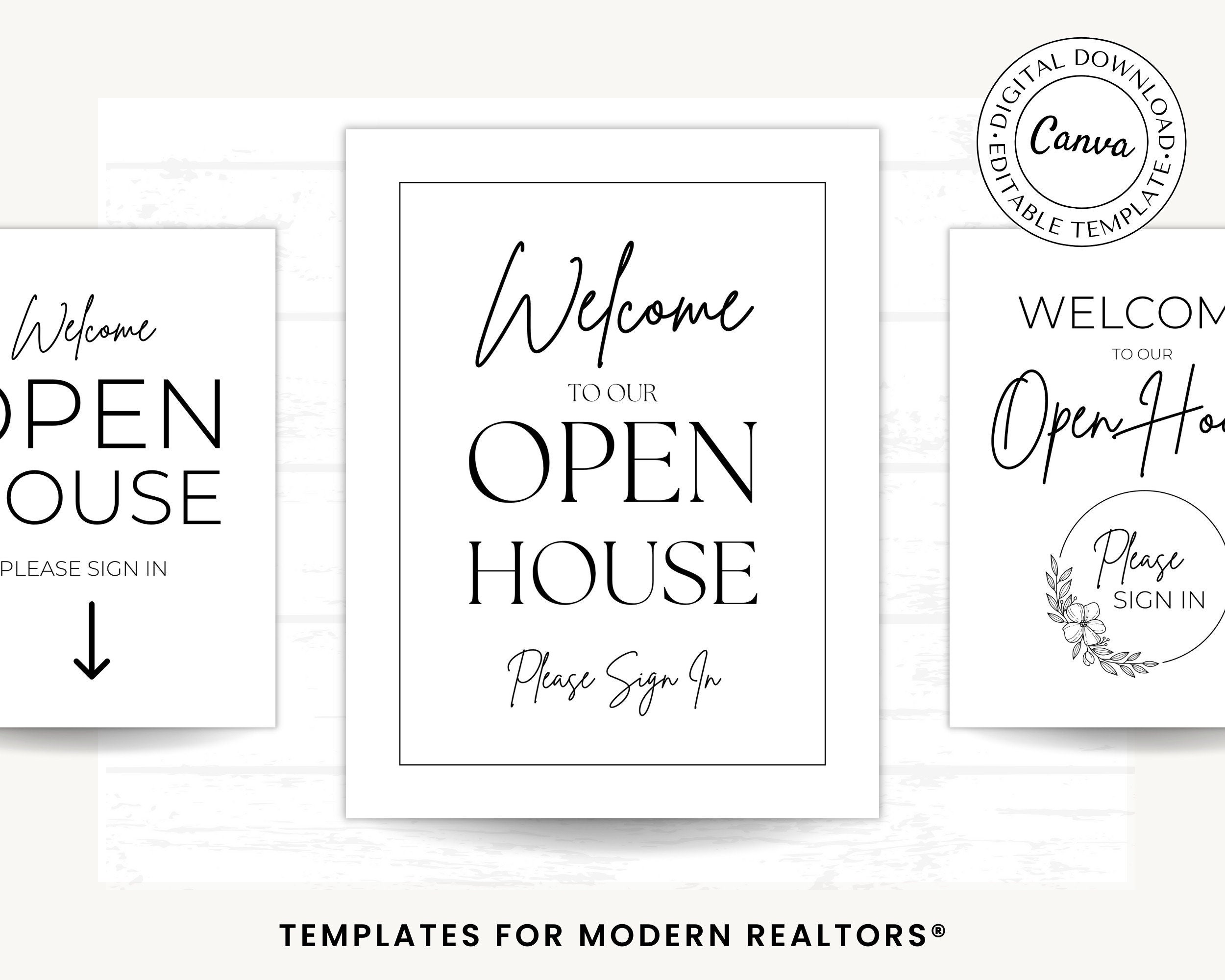 Open House Welcome Sign Template, Printable Open House Sign in Sheet ...