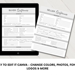 Buyer & Seller Questionnaire Bundle, Buyer Intake Form, Seller ...