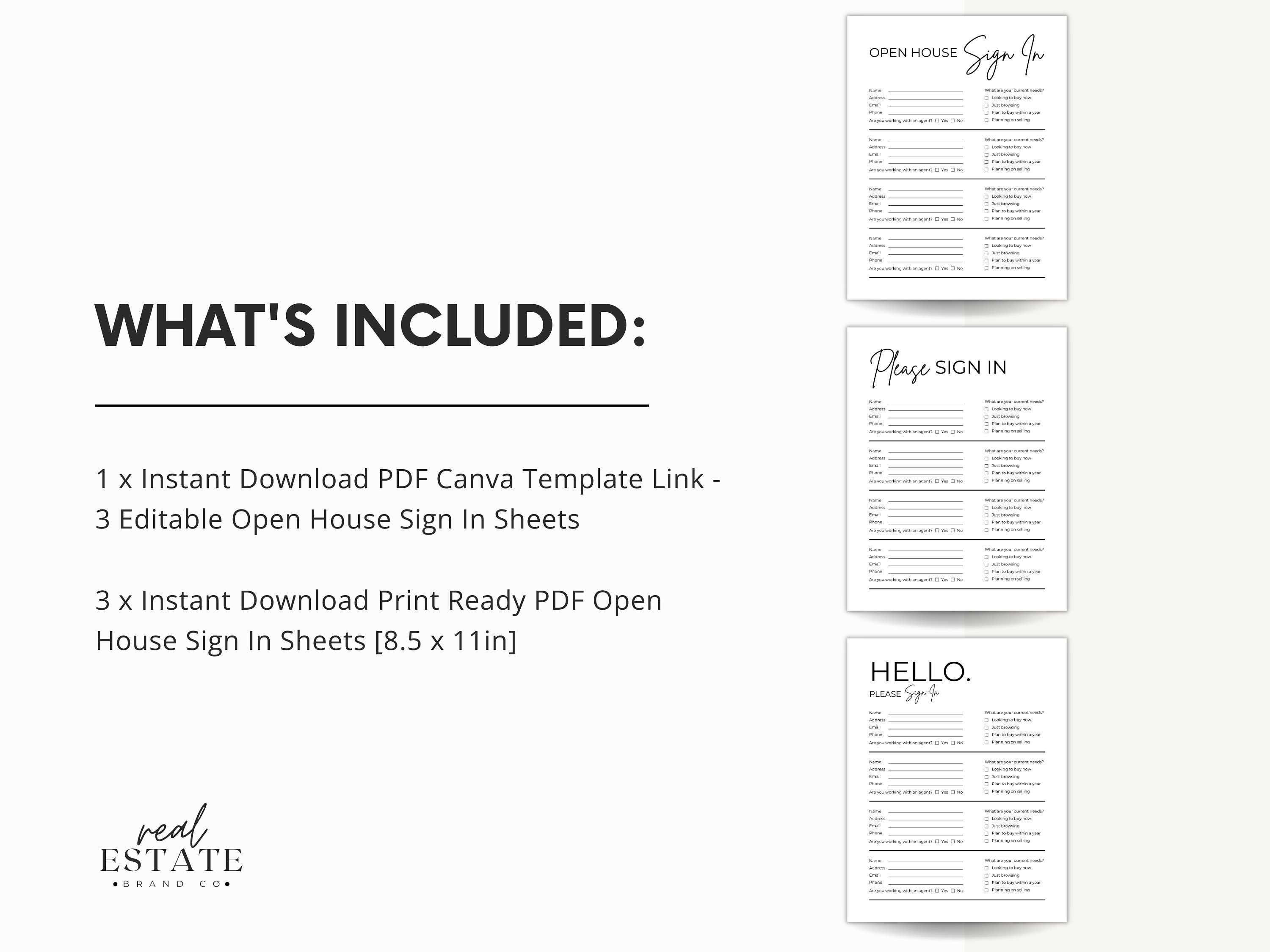 Open House Sign in Sheet, Realtor Open House Flyer, Real Estate Open ...