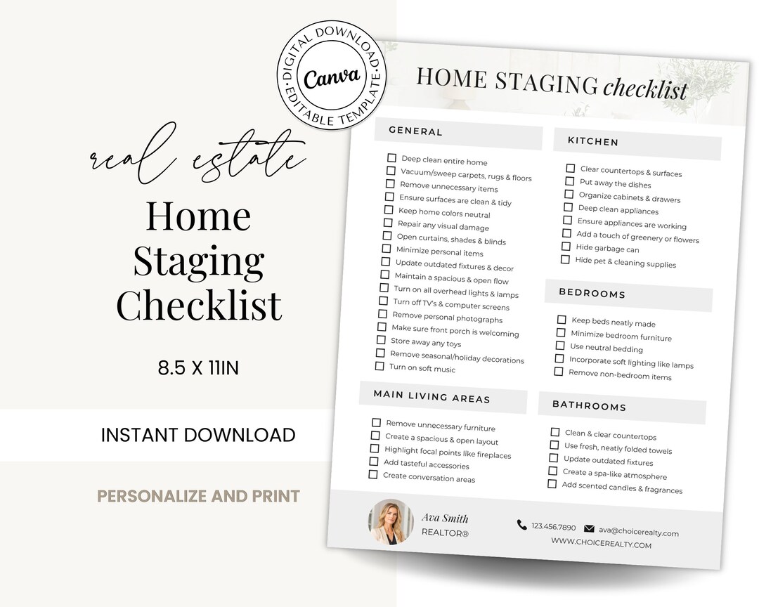 Home Staging Checklist, Realtor Home Seller Staging Checklist, Home ...
