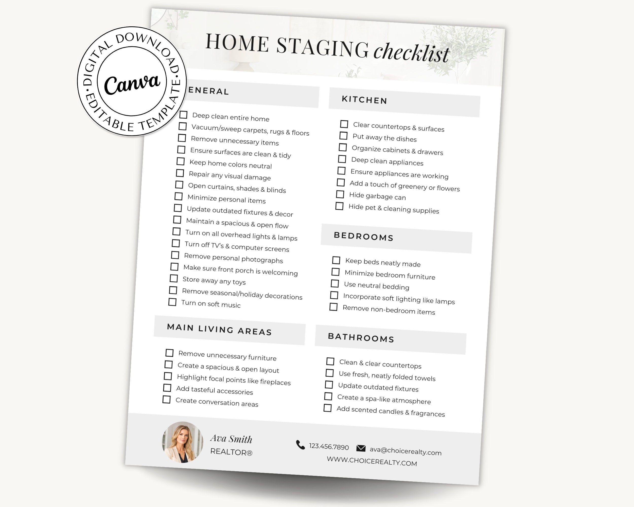 Home Staging Checklist, Realtor Home Seller Staging Checklist, Home ...