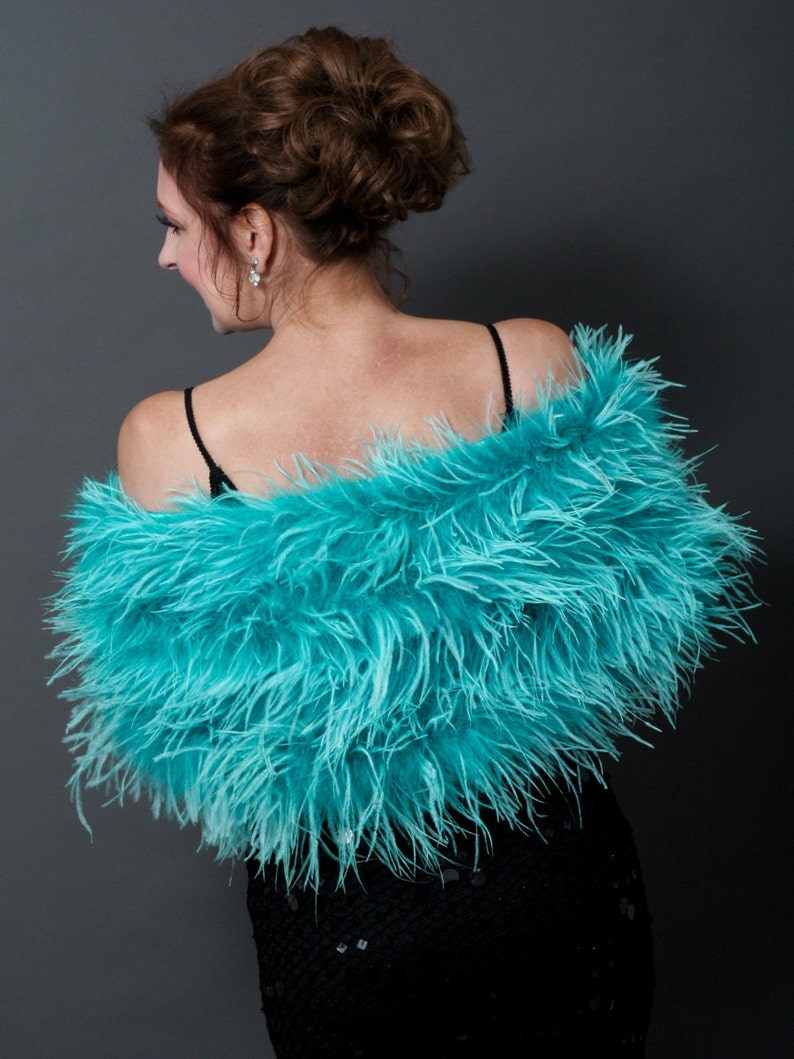Opening Night Turquoise Ostrich Feather Stole in Cinerama - Etsy