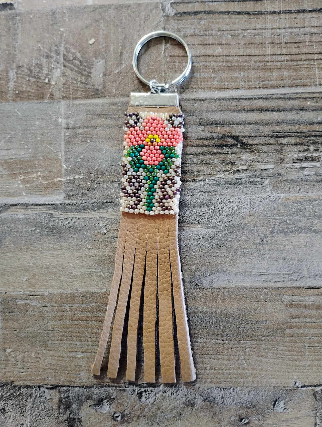Orange Flower Beaded Key Chain - Etsy