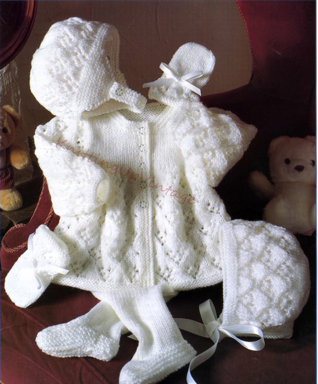 Baby Knitting Pattern Pdf DK Pram Set 16-22" Matinee Coat, Bonnet ...