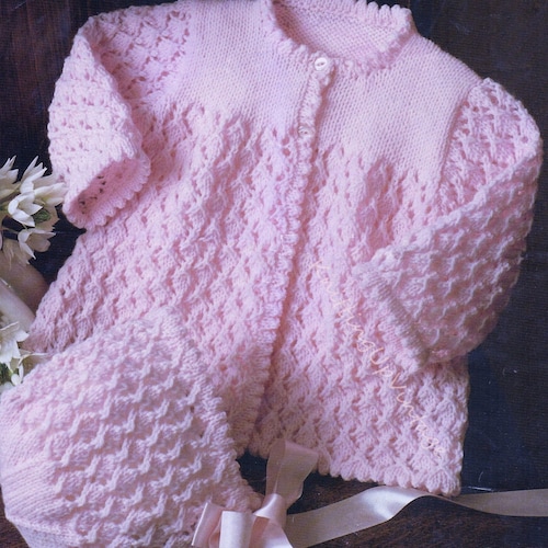Baby's Pretty Matinee Jacket & Bonnet Knitting Pattern. to - Etsy