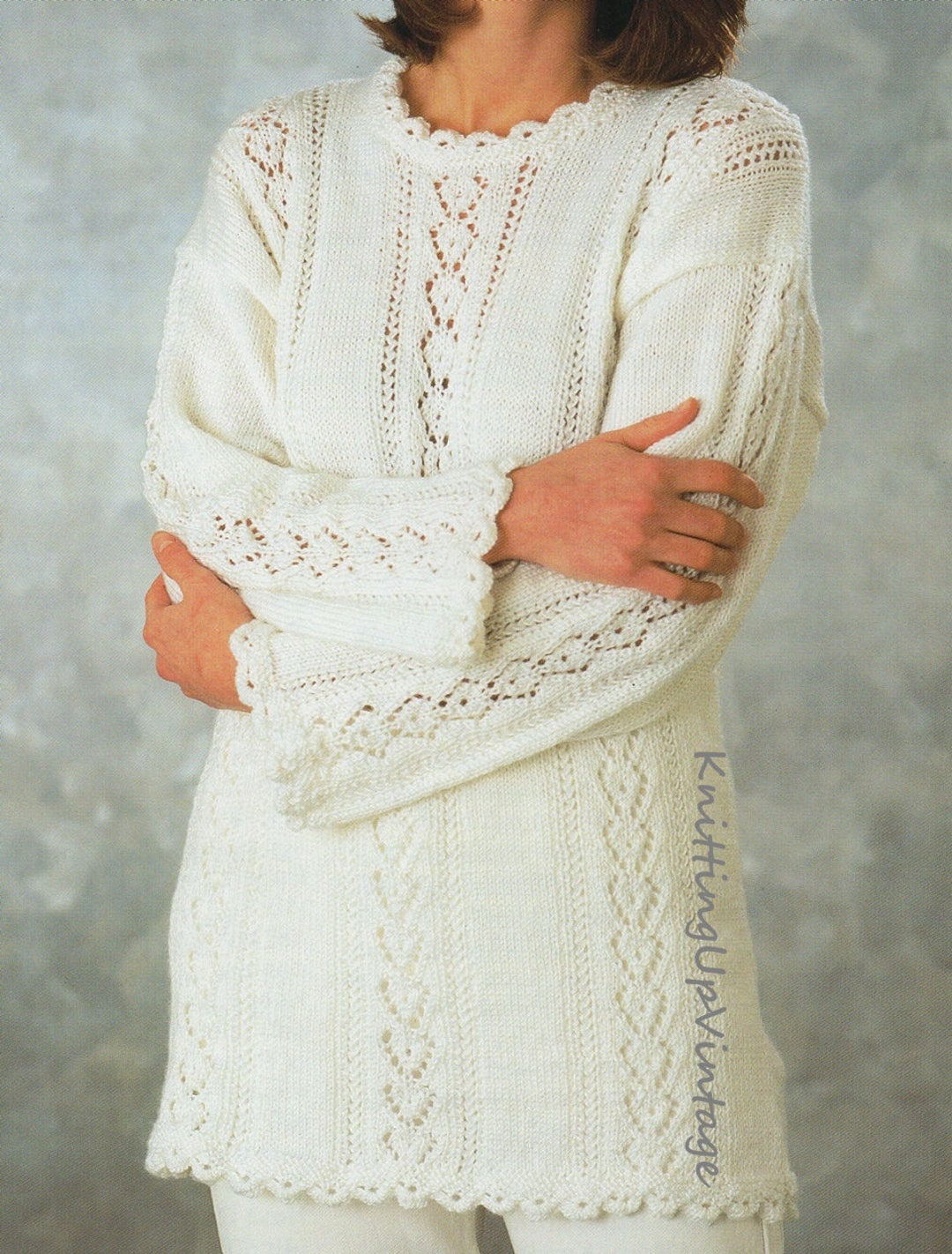 Knitting Pattern PDF Womens Lace Panel Tunic Sweater 30 - 42 Double ...