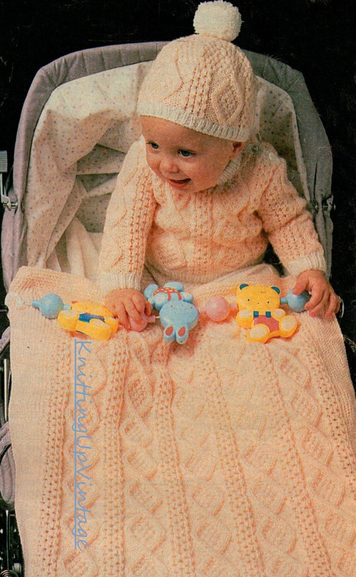 Baby Knitting Pattern Pdf Vintage Aran Style Pram Set and Pram Cover ...
