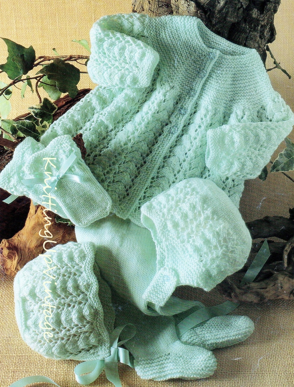 Baby Knitting Pattern 4 Ply Pram Set Matinee Coat Leggings Bonnet Hat ...