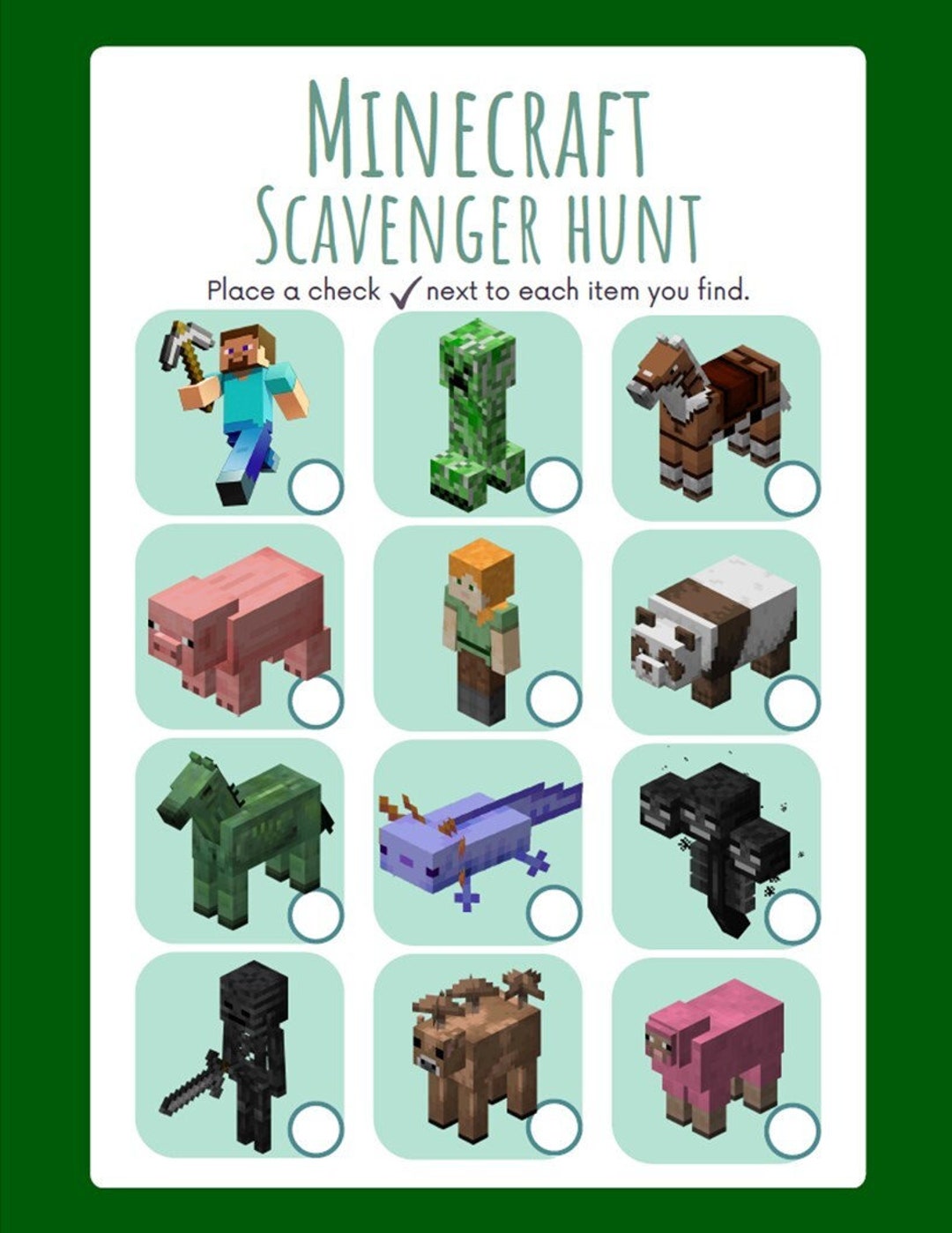 Minecraft Scavenger Hunt - Etsy