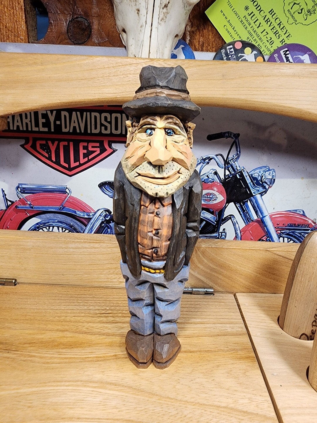 Hobo With Red Flannel Shirt Woodcarving From the Hobo Series Hand ...