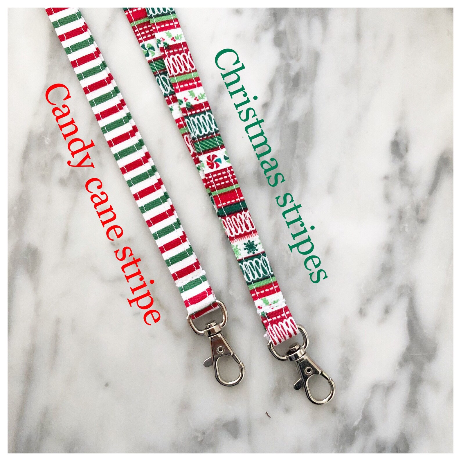 Christmas Print Fabric Lanyards- Teacher Lanyard- Candy Cane Lanyard ...