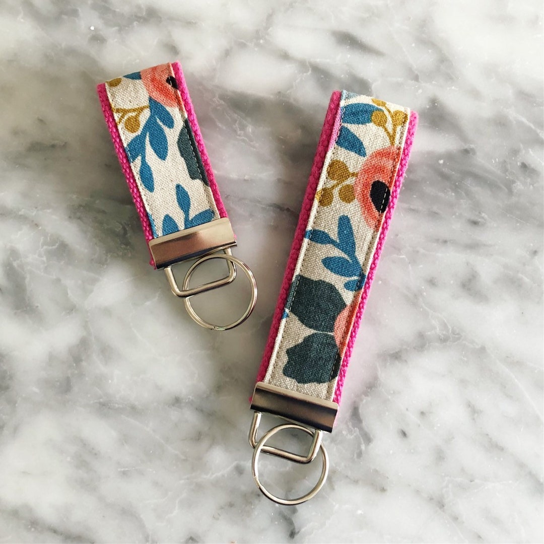 Canvas Rosa Floral Rifle Paper Co Key Fob- Key Fob- Fabric Key Fob ...