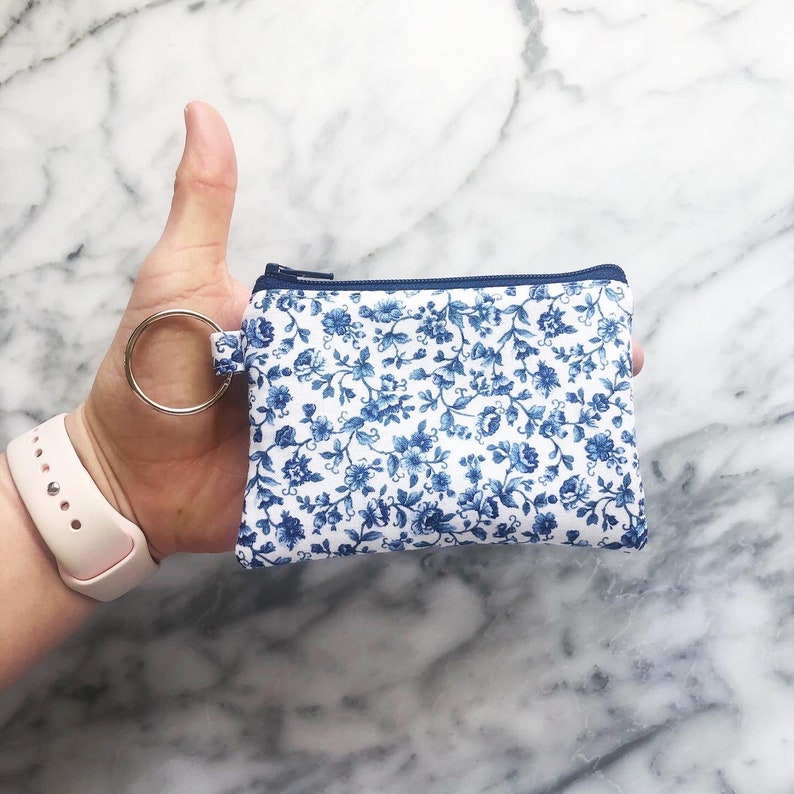 Blue and White Floral Coin Purse- Zipper Pouch- Coin Pouch- Zipper ...