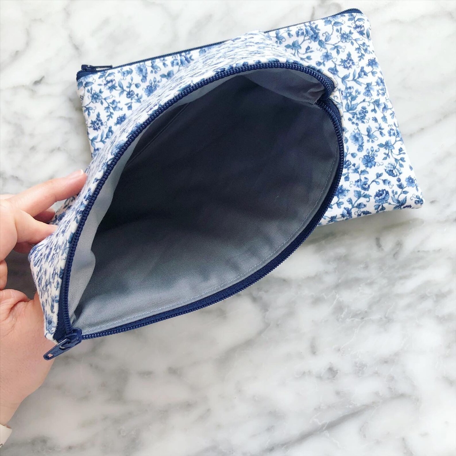 Blue and White Floral Zipper Pouch Standard Floral Zipper - Etsy