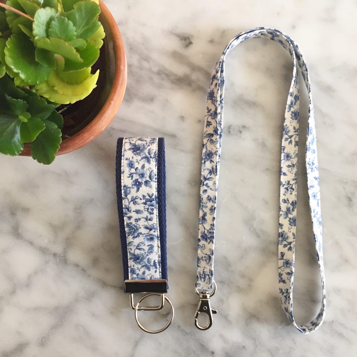 Blue Print Floral Key Fob Fabric Key Fob Navy Key Fob Blue | Etsy