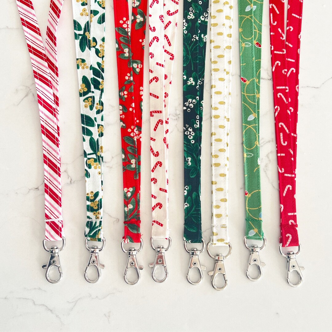 Christmas Print Fabric Lanyards- Teacher Lanyard- Candy Cane Lanyard ...