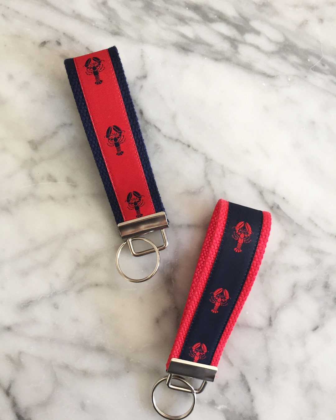 Preppy Navy and Red Lobster Key Fob - Etsy